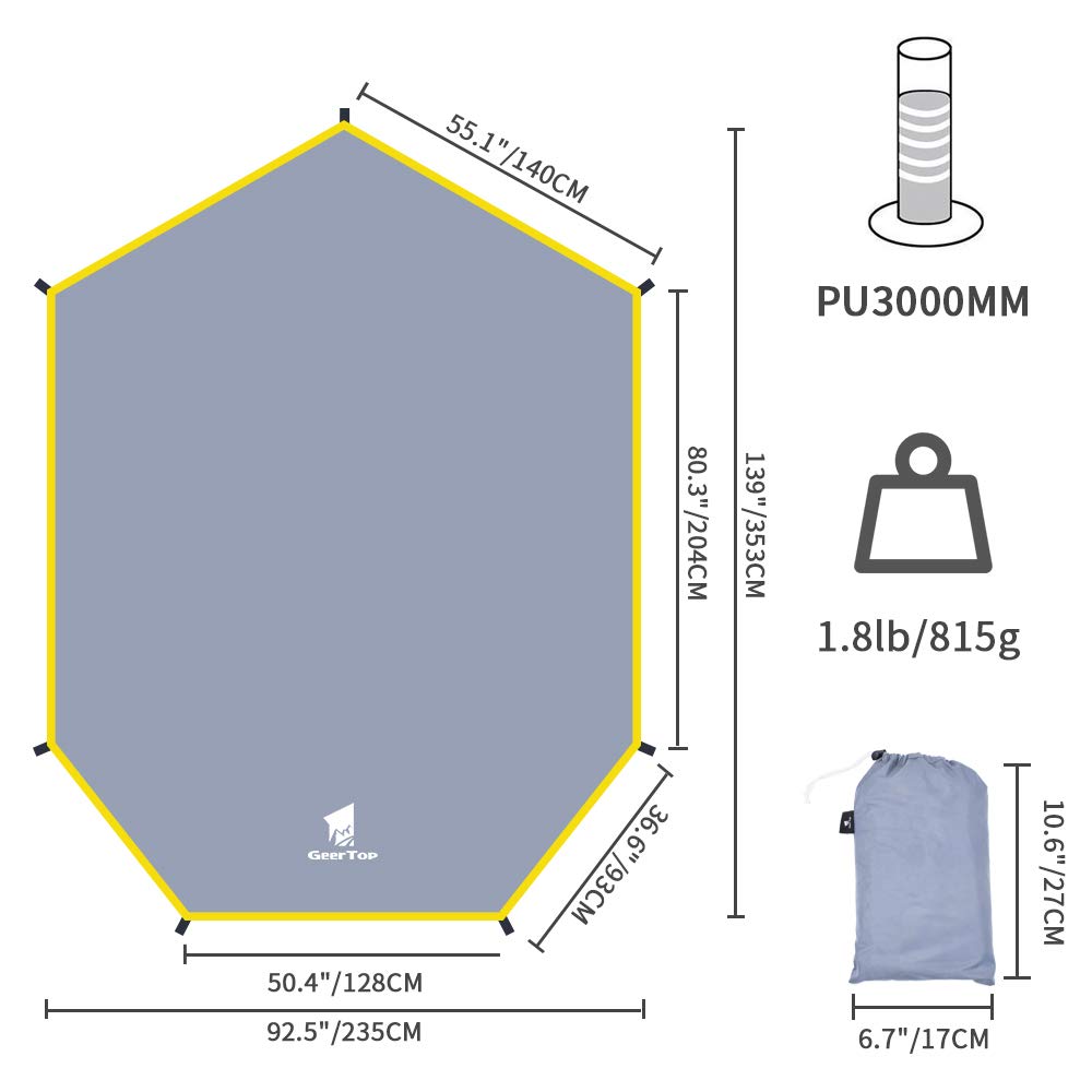 GEERTOP Portable Ultralight Tent Footprint Waterproof Rain Fly Tarp Ground Sheet Mat for TopRoad 4 Plus Tent 4 Person