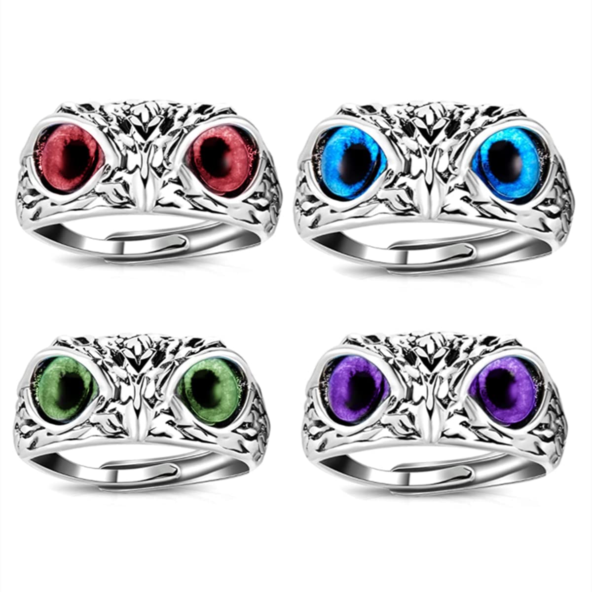 Fuqimanman2020 Vintage Plain Silver Blue Eye Owl Ring Demon Eye Ring Trinket