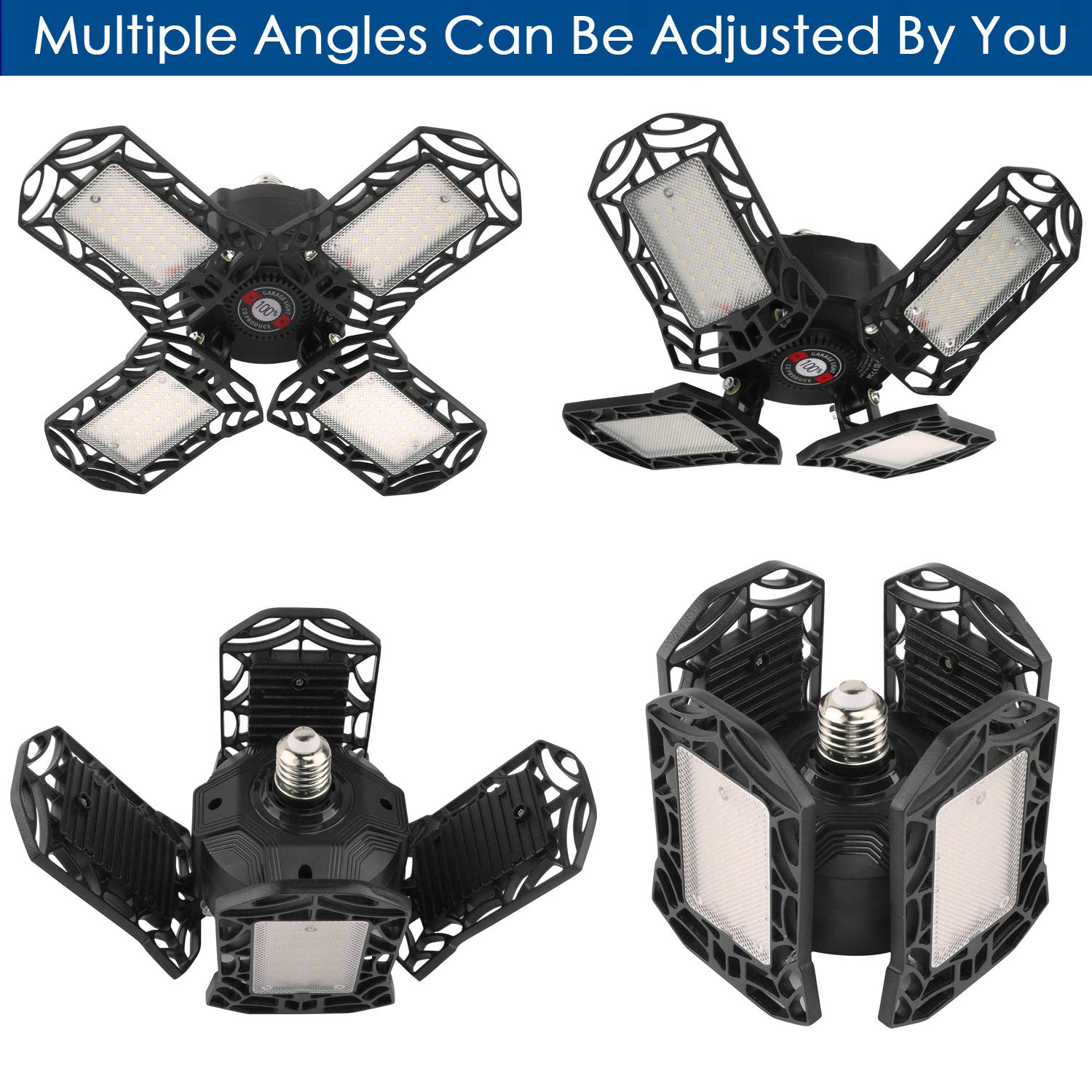 GHUSTAR 2-Pack LED Garage Light 120W, 12000LM 6000K LED Garage Light, LED Shop Light with Adjustable Multi-Position Panels, LED Light for Garage, Workshop, Warehouse