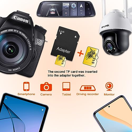 GOLTTY Memory Card 512GB (Pack of 2), Ultra UHS-I Memory Card, C10, U3, Full HD, A1, High Speed TF Card, Expanded Storage for Android Smartphones, Tablets, GOTF001