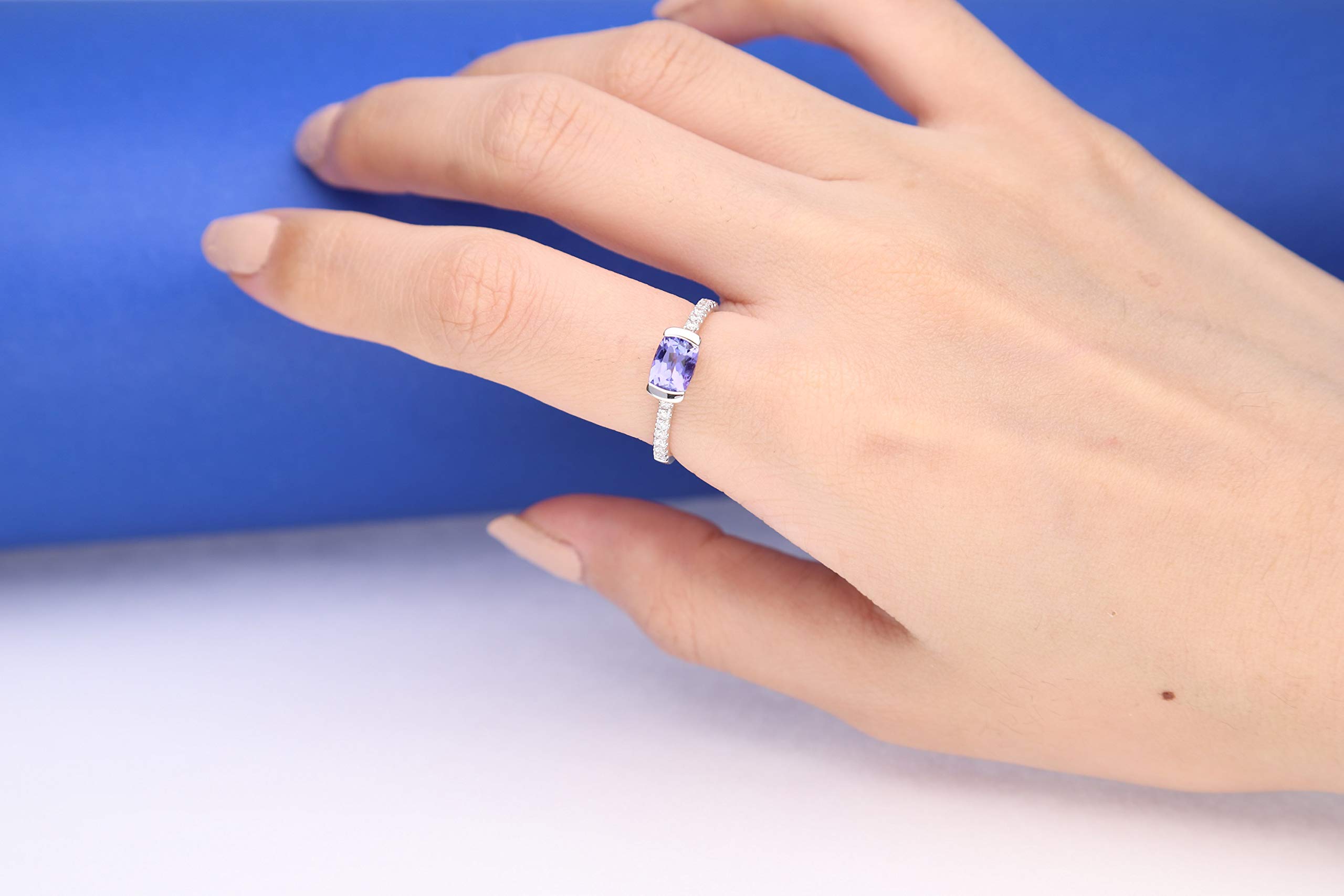 Gin & Grace 14K White Gold Genuine Tanzanite Ring with Diamonds for Women | Ethically, authentically & organically sourced (Cushion-Cut) Shaped Tanzanite Hand-Crafted Jewelry for her