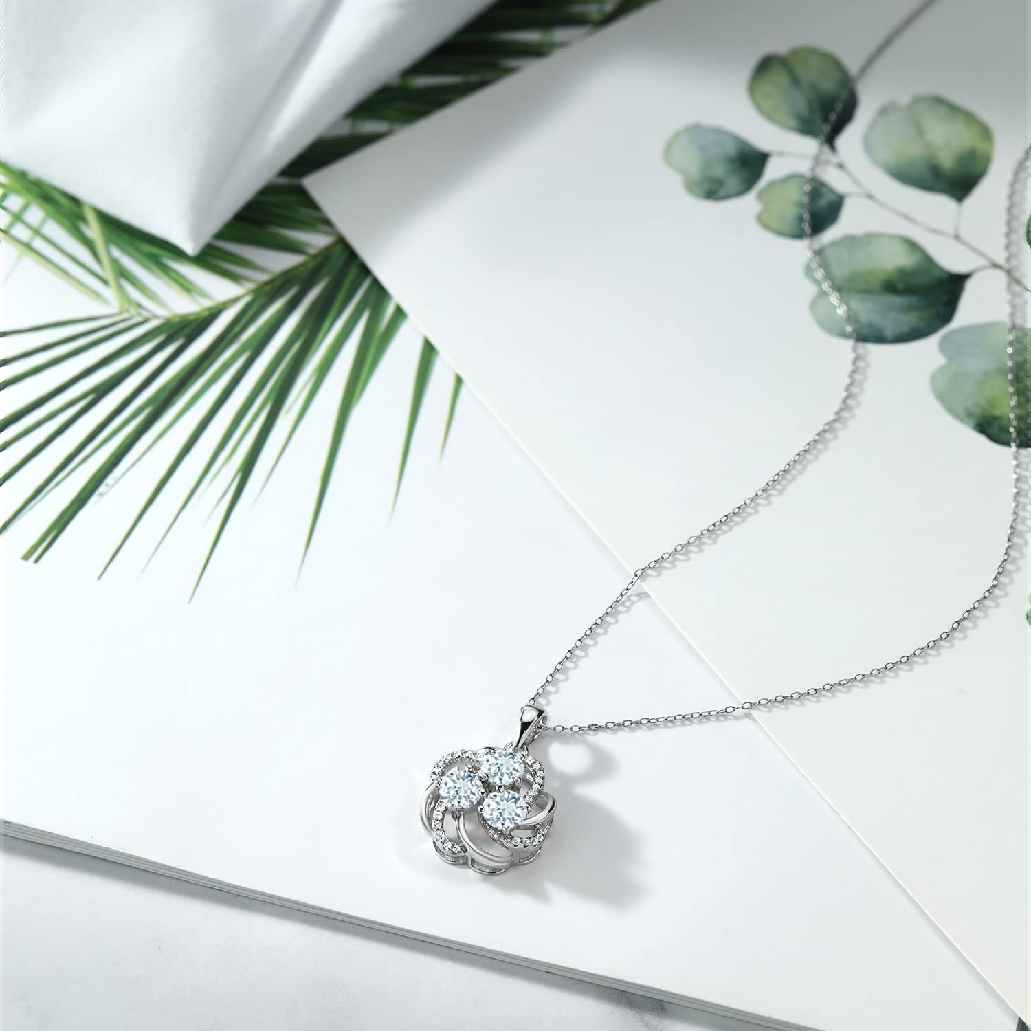 Gem Stone King 925 Sterling Silver Sky Blue Aquamarine Pendant Necklace For Women (1.82 Cttw, Gemstone Birthstone, Round 5MM, with 18 Inch Silver Chain)