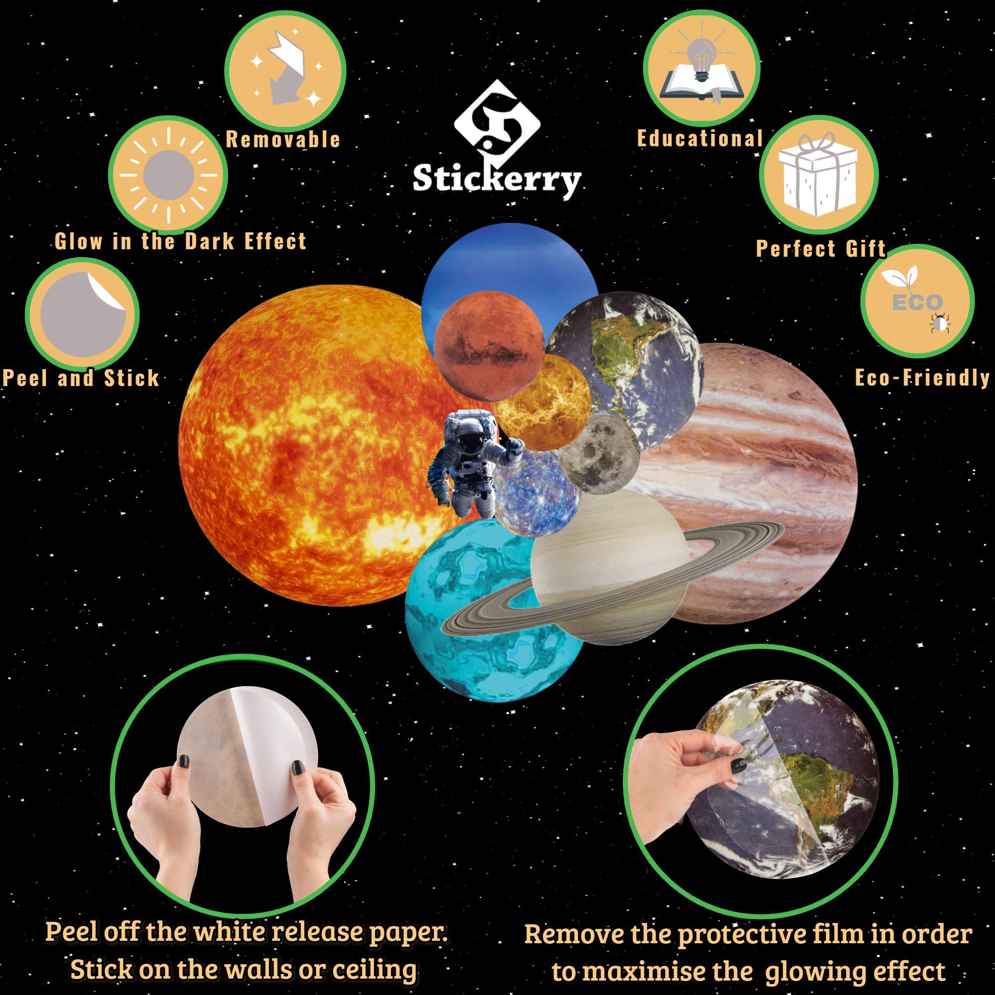 Glow in The Dark Stars and Planets for Ceiling, Bright Solar System Wall Stickers for Kids + Educational Solar System Poster, Planets for Kids Space Decoration, Birthday Gift for Boys and Girls