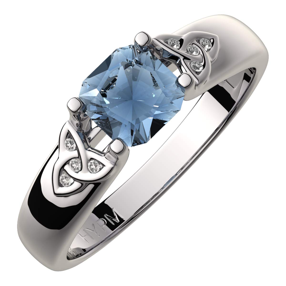 GWG Women's Rings Gift Sterling Silver Celtic Ring Aquamarine Sea Blue Zircon Square Stone and Trinity Knots Adorned with Crystals - 6 for Women