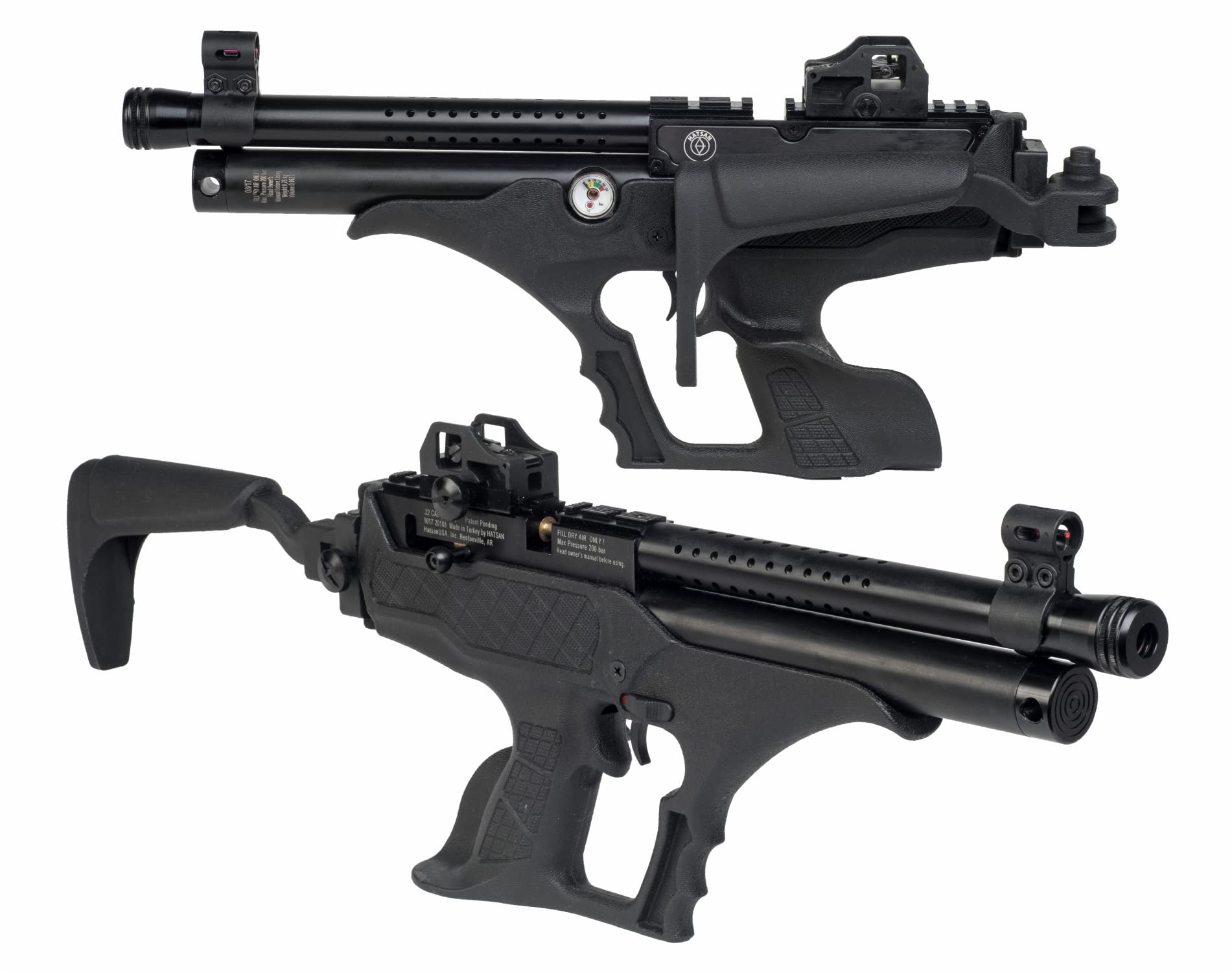 Hatsan Sortie Tact Semi-Auto PCP Synthetic .25 Cal Air Pistol with Wearable4U 100x Paper Targets and 150x .25cal Pellets Bundle