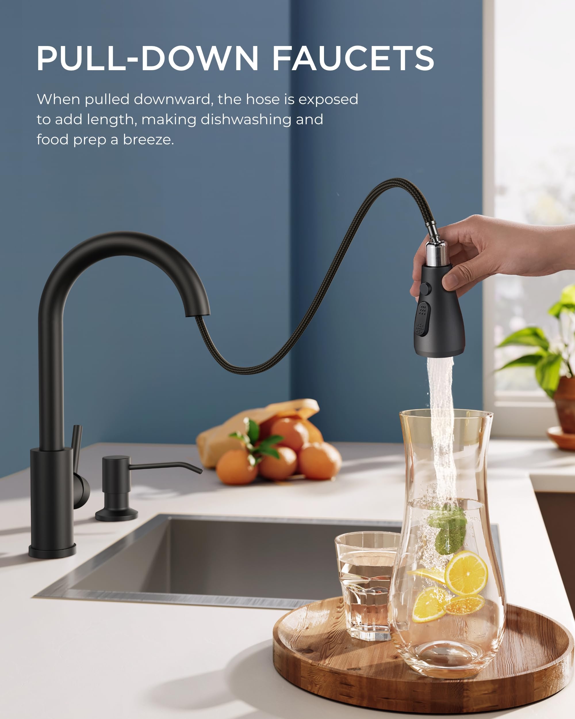 FORIOUS Kitchen Faucet with Soap Dispenser, Kitchen Sink Faucet with Pull Down Sprayer, Modern Stainless Steel Kitchen Faucets, Single Handle Sink Faucet for Sink, RV, Laundry, Bar, Oil Rubbed Bronze