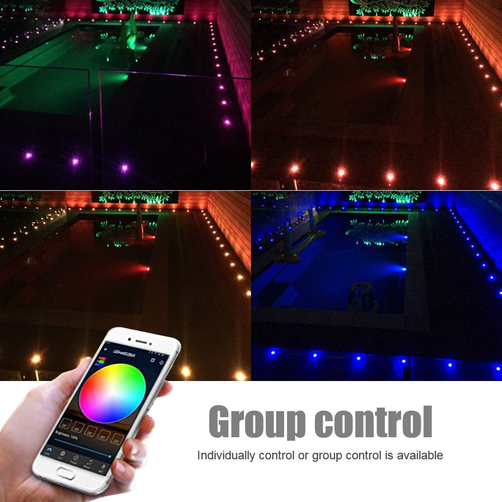 FVTLED WiFi Deck Lights Kit, 50pcs Low Voltage LED Step Lights Φ1.22 Waterproof Outdoor Recessed Stair LED Lights Work with Echo Alexa Google Home, RGB