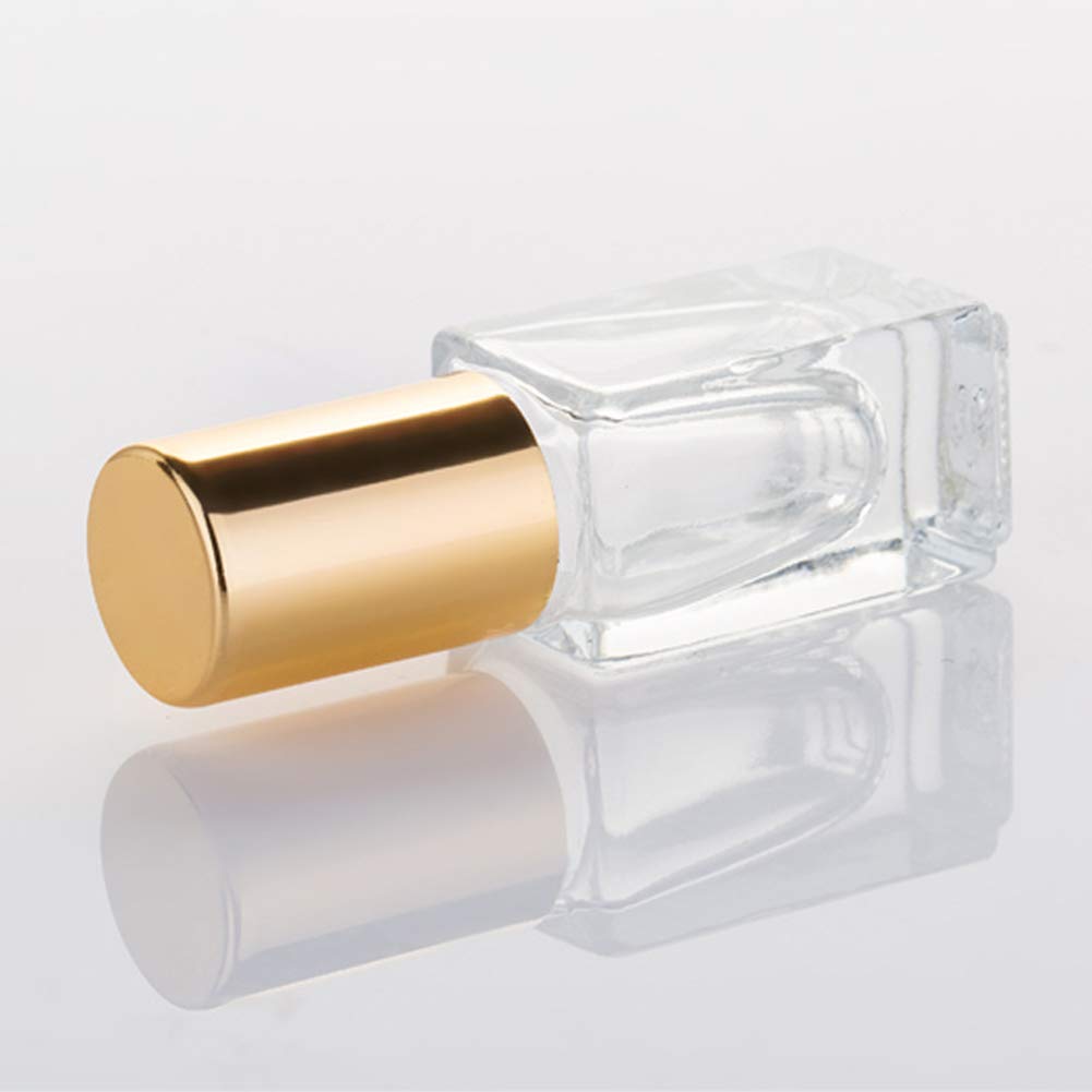 Furnido 3ml Square Glass Roller Bottle For Essential Oils,Mini Glass Bottles With Stainless Steel Roller Balls,Gold Aluminum Caps Portable Roll-On Vial Aromatherapy Perfume Container-10 Pack