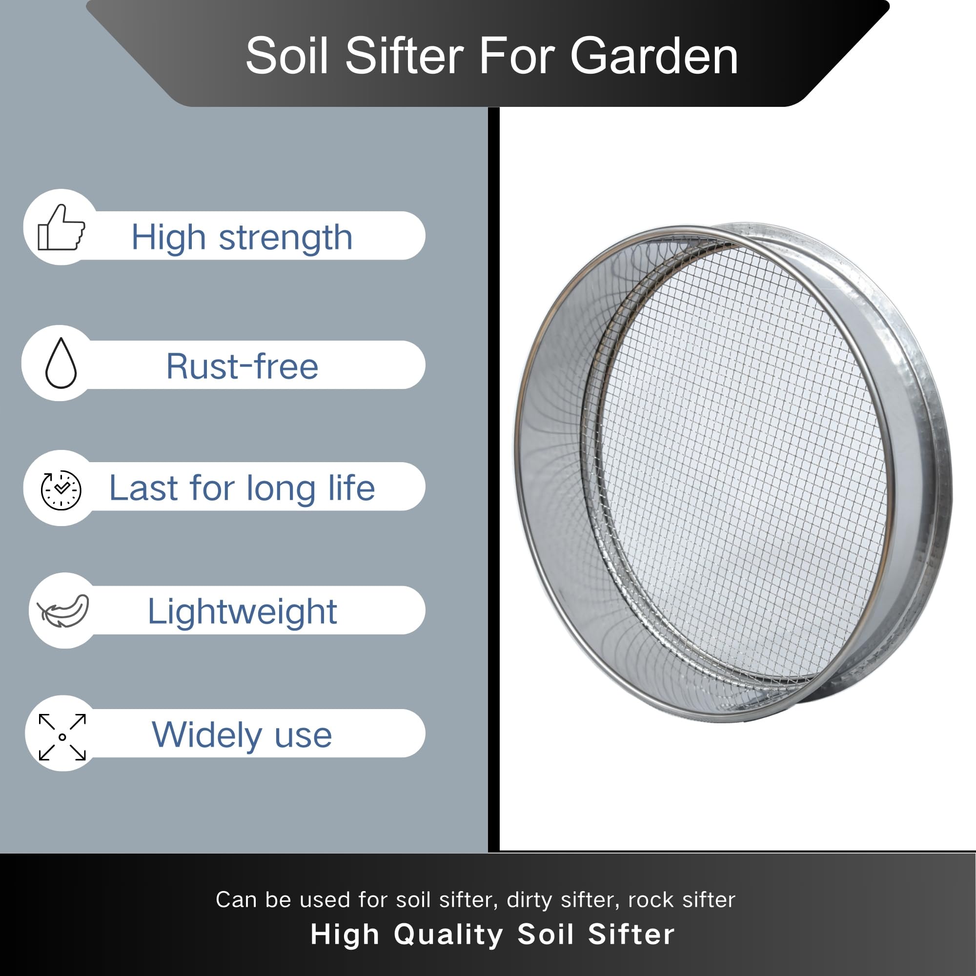 Garden Soil Sifter -10" Sifting Pan-Sieve for Sand Rocks Dirt Compost (1/8”Mesh Screen)