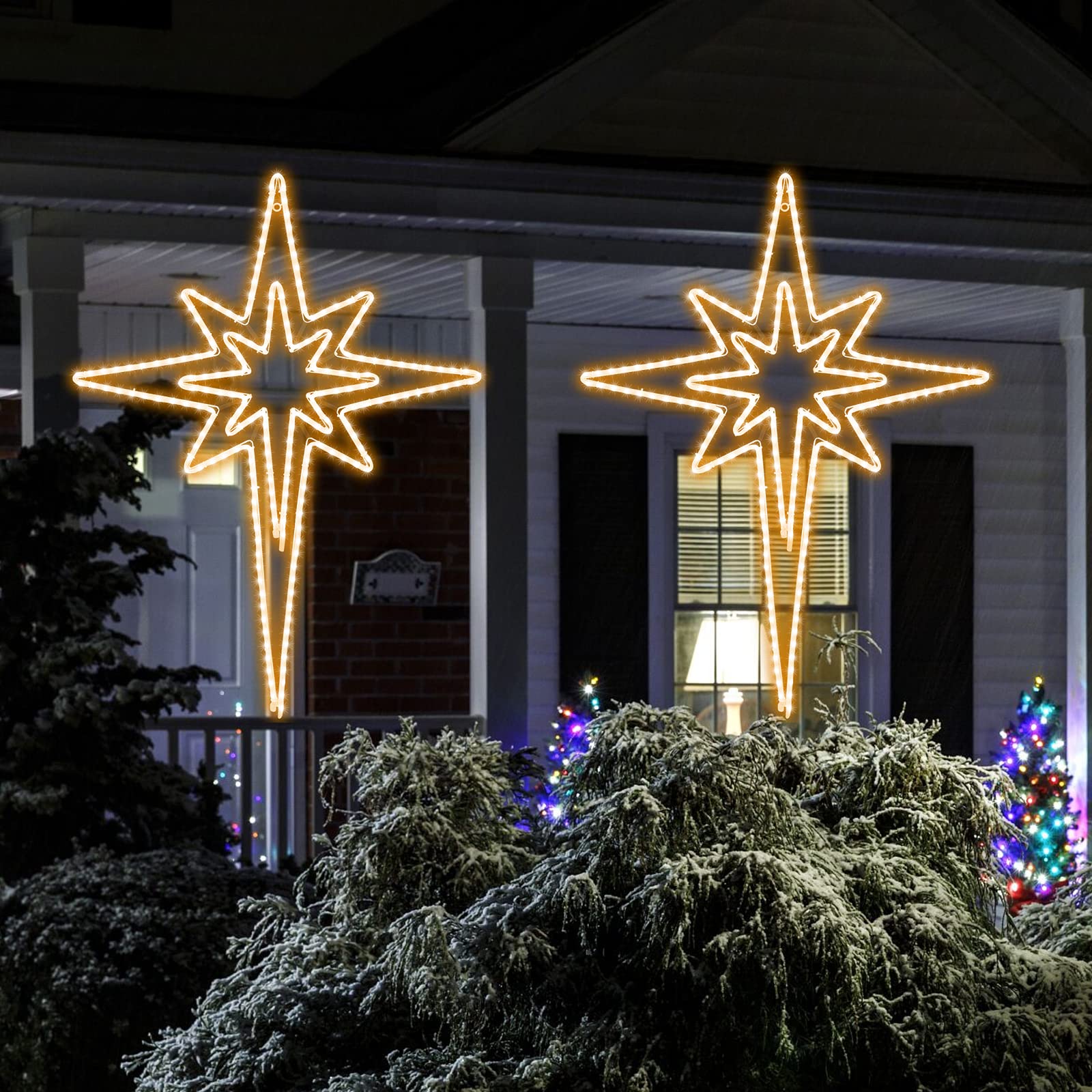 GLOWNOVA Large 43"x32" Twinkle Bethlehem Star Neon Motif Pre-lit 216 Super-Bright LED Outdoor Christmas Decoration with 11 Functions and Timer Waterproof for Outdoor Home Party Wall(Warm White)