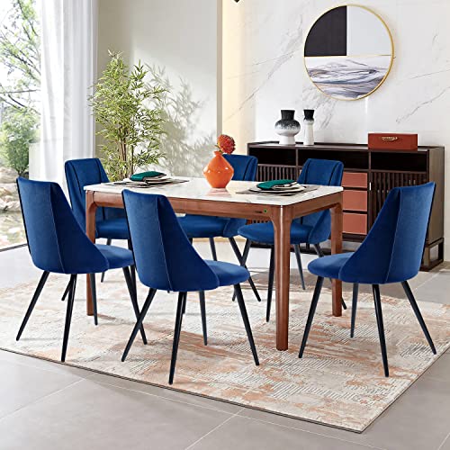 FurnitureR Dining Chairs Set of 2 Modern Upholstered Accent Chairs with Soft Seat/Metal Legs Kitchen Side Chairs for Kitchen Dining Room Waiting Reception Room, Velvet, Blue