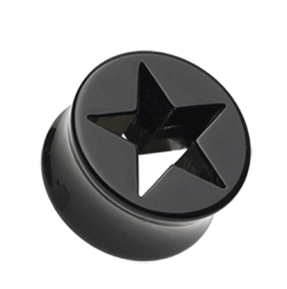 Freedom Fashion Hollow Star Double Flared Ear Gauge Plug (Sold by Pair) (00 GA, Black)