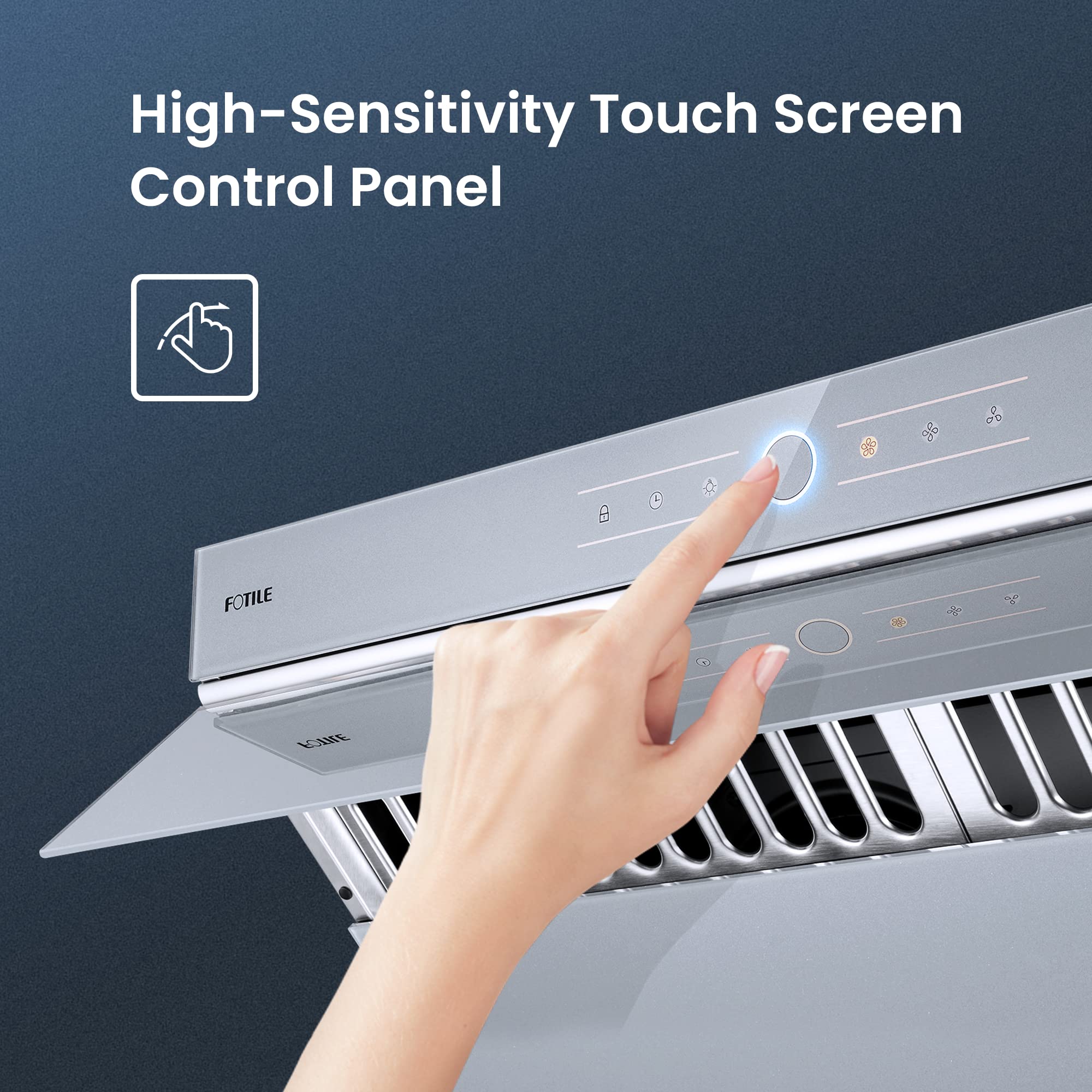 FOTILE JQG7501.G 30" Range Hood | Unique Side-Draft Design for Under Cabinet or Wall Mount | Modern Kitchen Vent Hood | Powerful Motor | LED Lights | Silver Grey Tempered Glass Surface