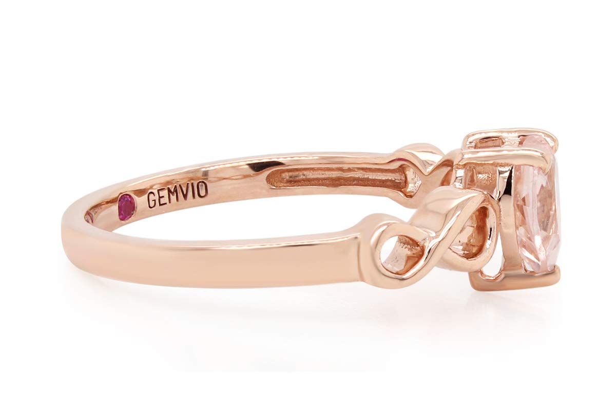 GEMVIO Collection 6MM Heart shape Peach Morganite Gemstone Infinity Heart Engagement Wedding Ring in 14K Rose Gold Over Sterling Silver Gifts for Women (0.67 Cttw) Ring Size-5