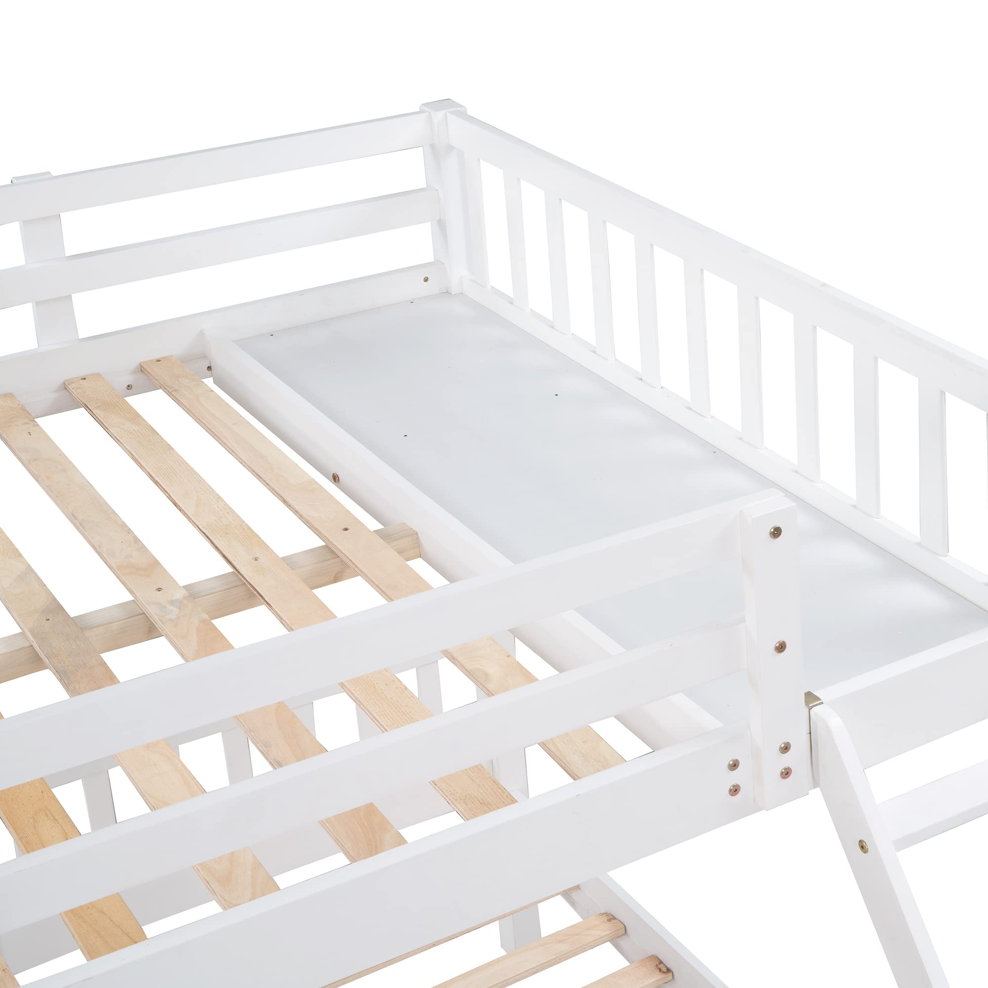 Wood Triple Bunk Bed Full Over Twin &Twin Bunk Beds for 3, Wooden Triple Beds Frame with Drawers and Guardrails for Kids,Teens, Adults, No Box Spring Needed (White)