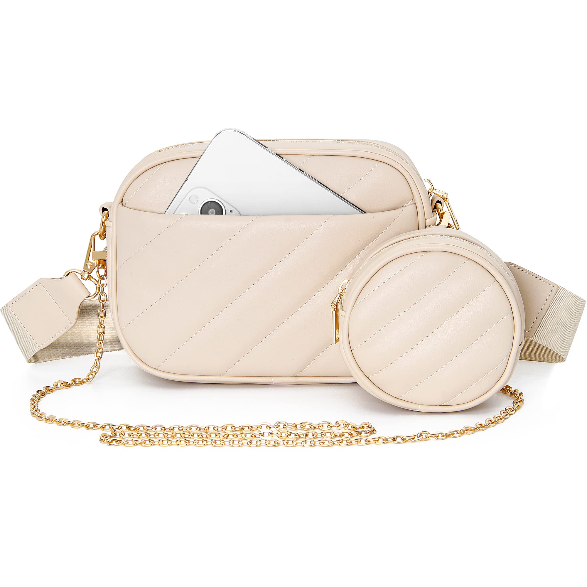 GEEAD Small Quilted Crossbody Bags for Women Trendy Design Shoulder Purse with Round Zip Bag