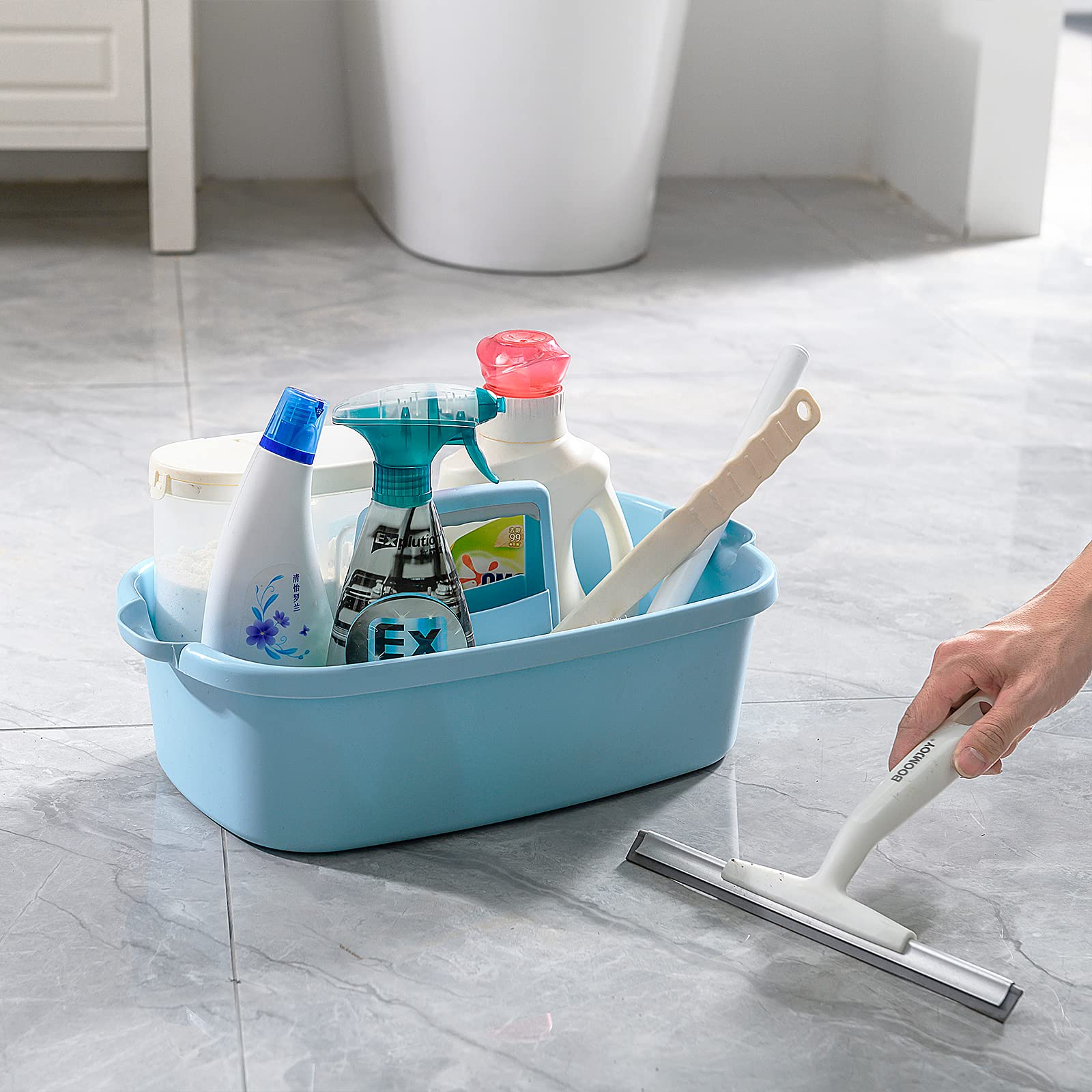 Goderewild Multi-Purpose Plastic Cleaning Caddy with Handle, Shower Caddy Organizer/Storage Basket/Totes Portable for Bathroom Supplies, Cleaning Products, Under Sink Tool, Housekeepers (Grey)