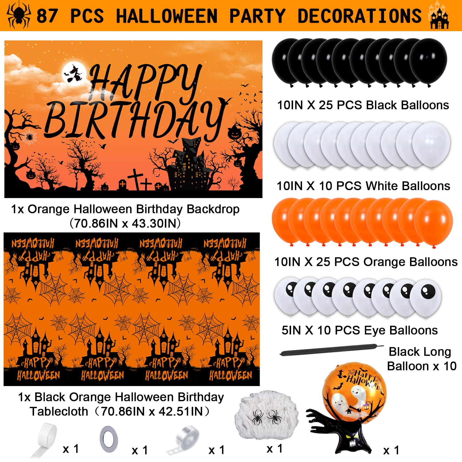 Halloween Birthday Party Decorations, Halloween Decorations Indoor/Outdoor for Kids, Halloween Party Decorations with Halloween Birthday Banner Backdrop Halloween Balloons Arch Kit