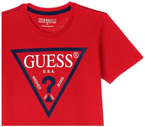 GUESS boys Organic Cotton Short Sleeve Classic Logo T-shirt T Shirt, Red Hot, 3T US