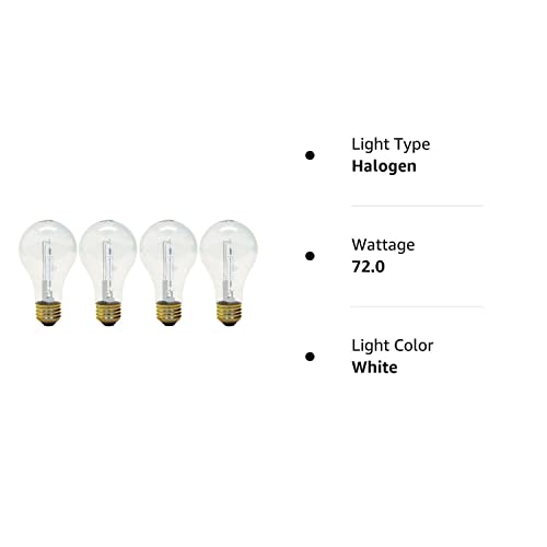 GE Lighting Crystal Clear 72-Watt, (100-watt replacement) 1490-Lumen A19 Light Bulb with Medium Base, Halogen, White (72W, 1490-Lumen)