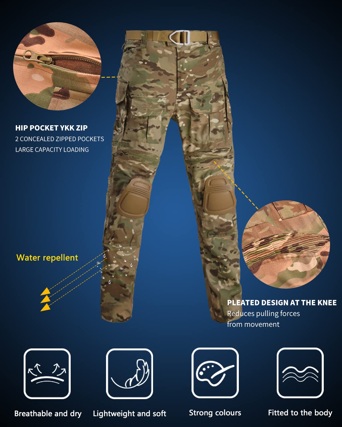 G3 Combat Pant with Knee Pads Tactical Pants Airsoft Multicam Camo Clothes Rip-Stop Paintball Hunting Trousers (Cp)