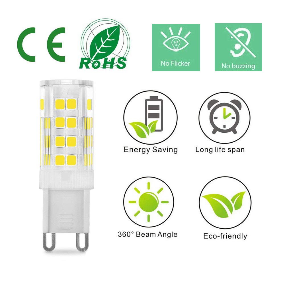 G9 LED Bulbs for Ceiling Fan, Chandelier, Pendant Lights, Bathroom, Wall Sconce, Desk Lamps, 5W (40W Bi-Pin G9 Halogen Equivalent), Daylight White 6000K, Non-Dimmable (10 Pack)