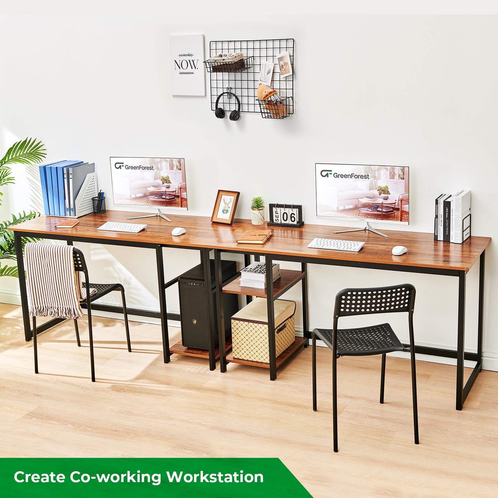 GreenForest Computer Desk with Shelves 55 inch Large Home Office Desk for Writing Study Modern PC Workstation,Easy Assembly,Walnut