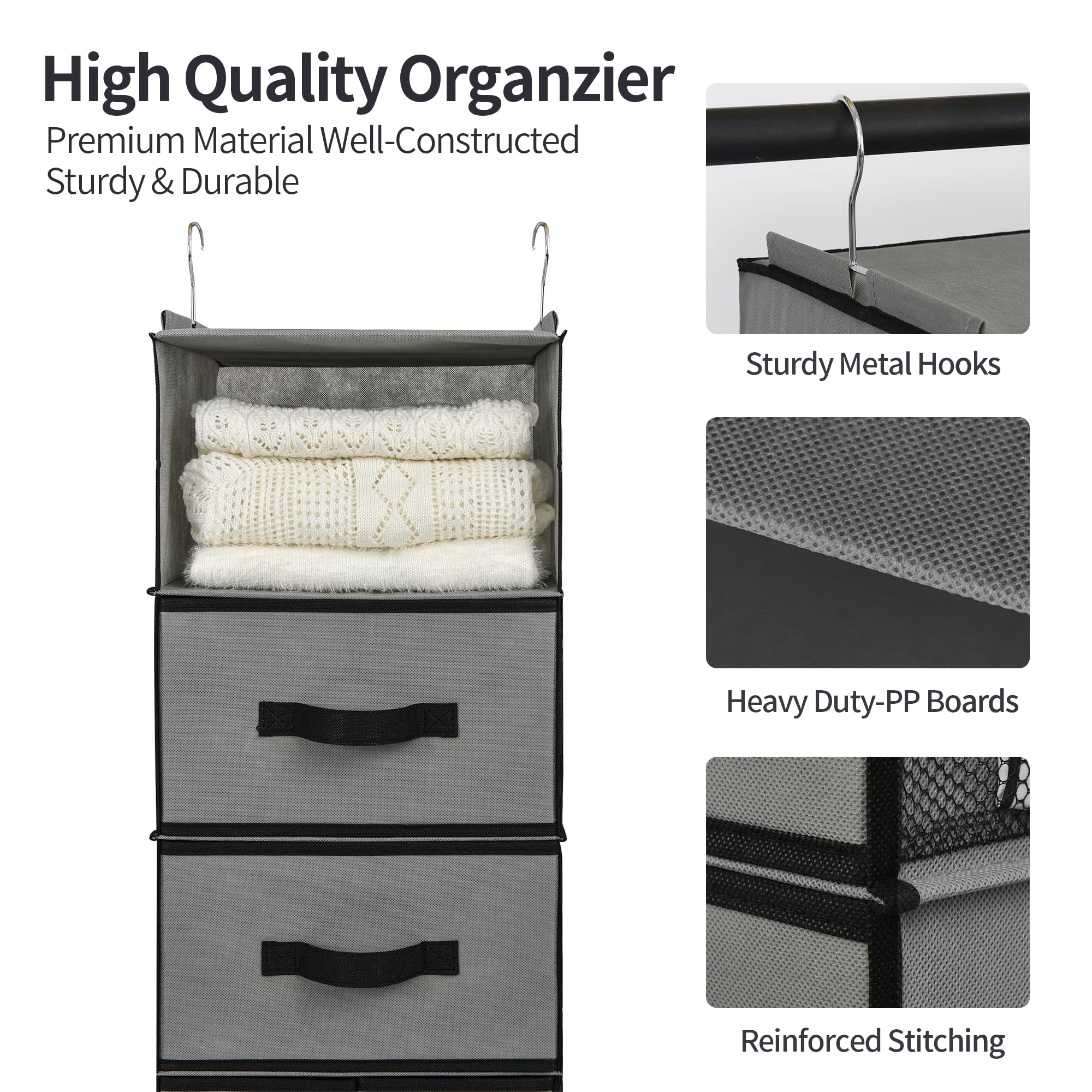 GRANNY SAYS Bundle of 2-Pack Clothing Storage Bins with Lids & 1-Pack Hanging Storage Shelves for Organizing