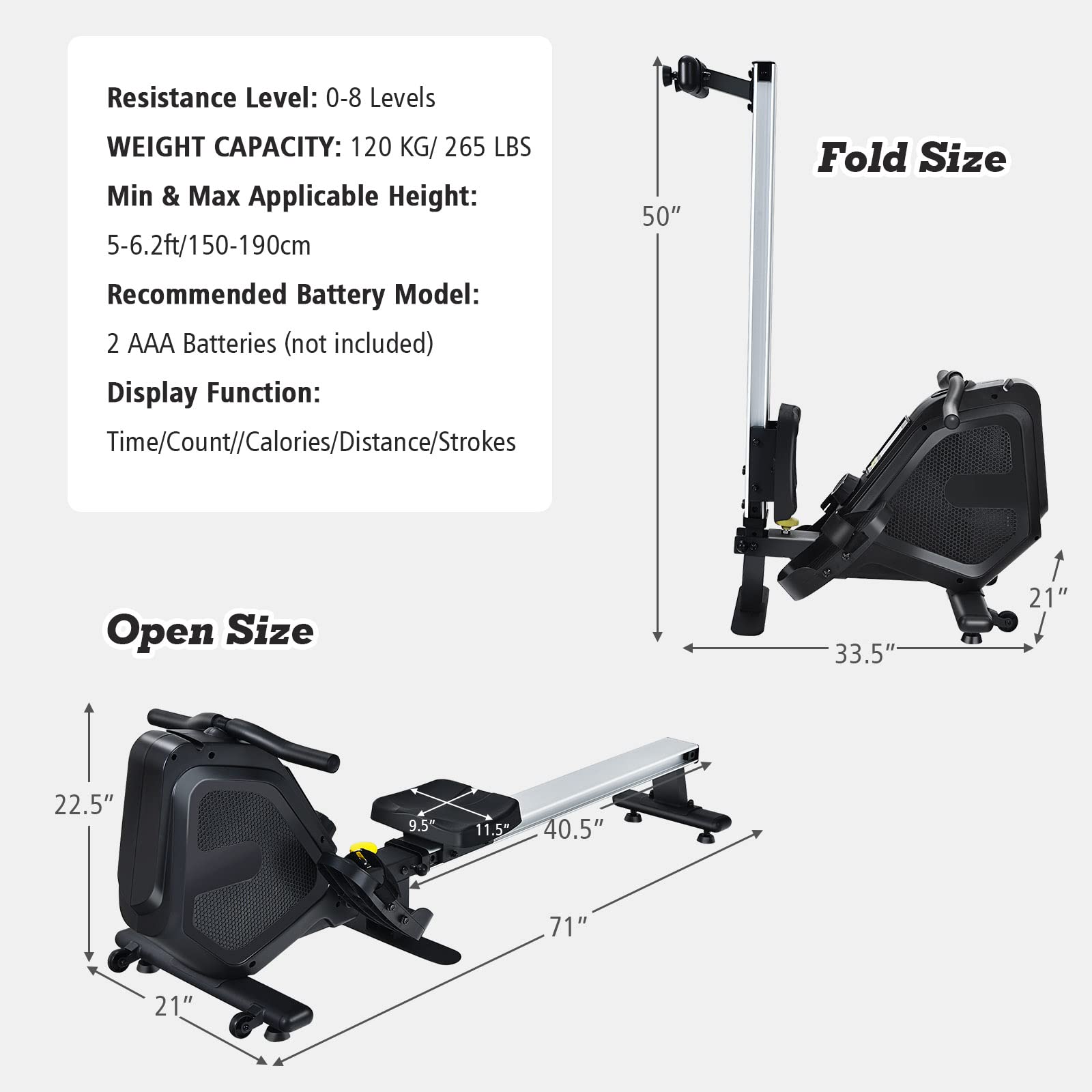 GYMAX Folding Magnetic Rowing Machine, 8 Level Adjustable Rower with LCD Monitor & Device Holder, Full Body Workout Home Gym Exercise Equipment for Small Space