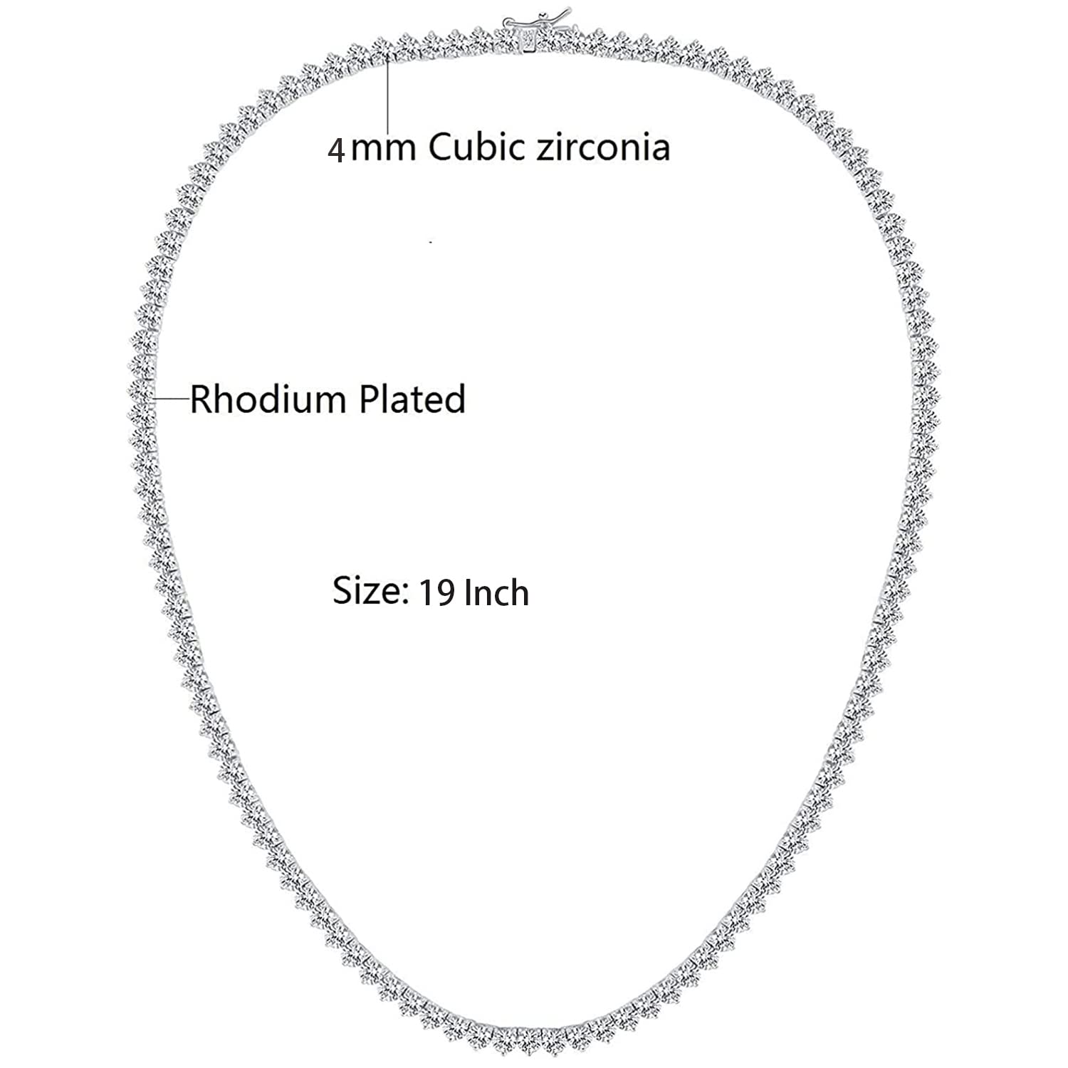 GMESME 18K White Gold Plated Cubic Zirconia Classic Tennis Necklace (19inch)