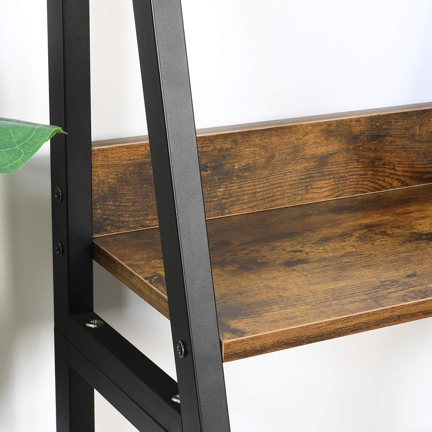GreenForest Ladder Shelf 4 Tier Bookshelf Industrial Bookcase Storage Rack Shelves for Living Room, Home Office, Brown