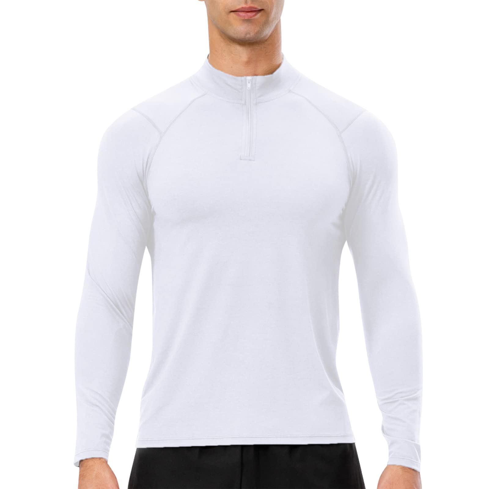 GAOQSEMG Long Sleeve Running Tops for Men,Men's Quick Dry Quarter Zip Golf Pullover Lightweight Long Sleeved Athletic Gym Hiking Tee Shirts (White,S)