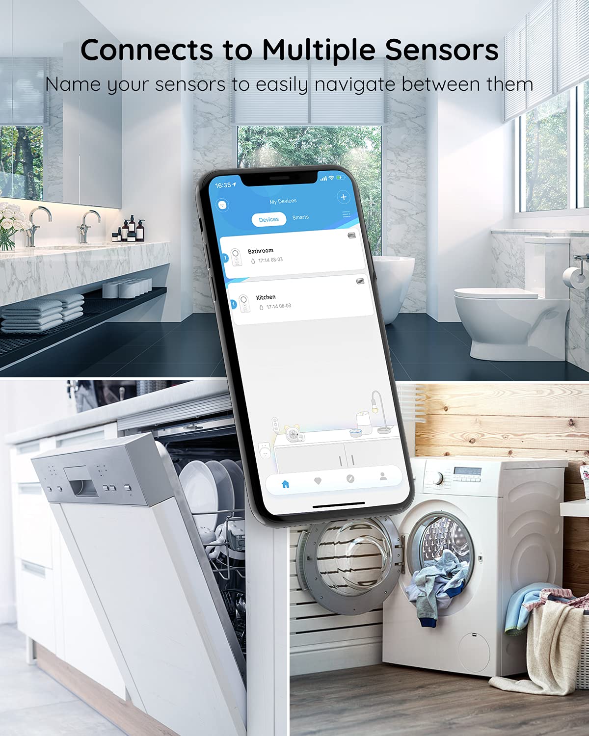 Govee WiFi Water Sensor 2 Pack, 100dB Adjustable Alarm Bundle with Govee Water Detectors 2 Pack, 100dB Adjustable Audio Alarm Sensor