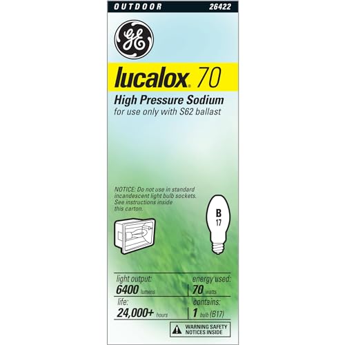 GE Lucalox High Pressure Sodium Light Bulb, B17 HPS Bulb, 70 Watt, Medium Base