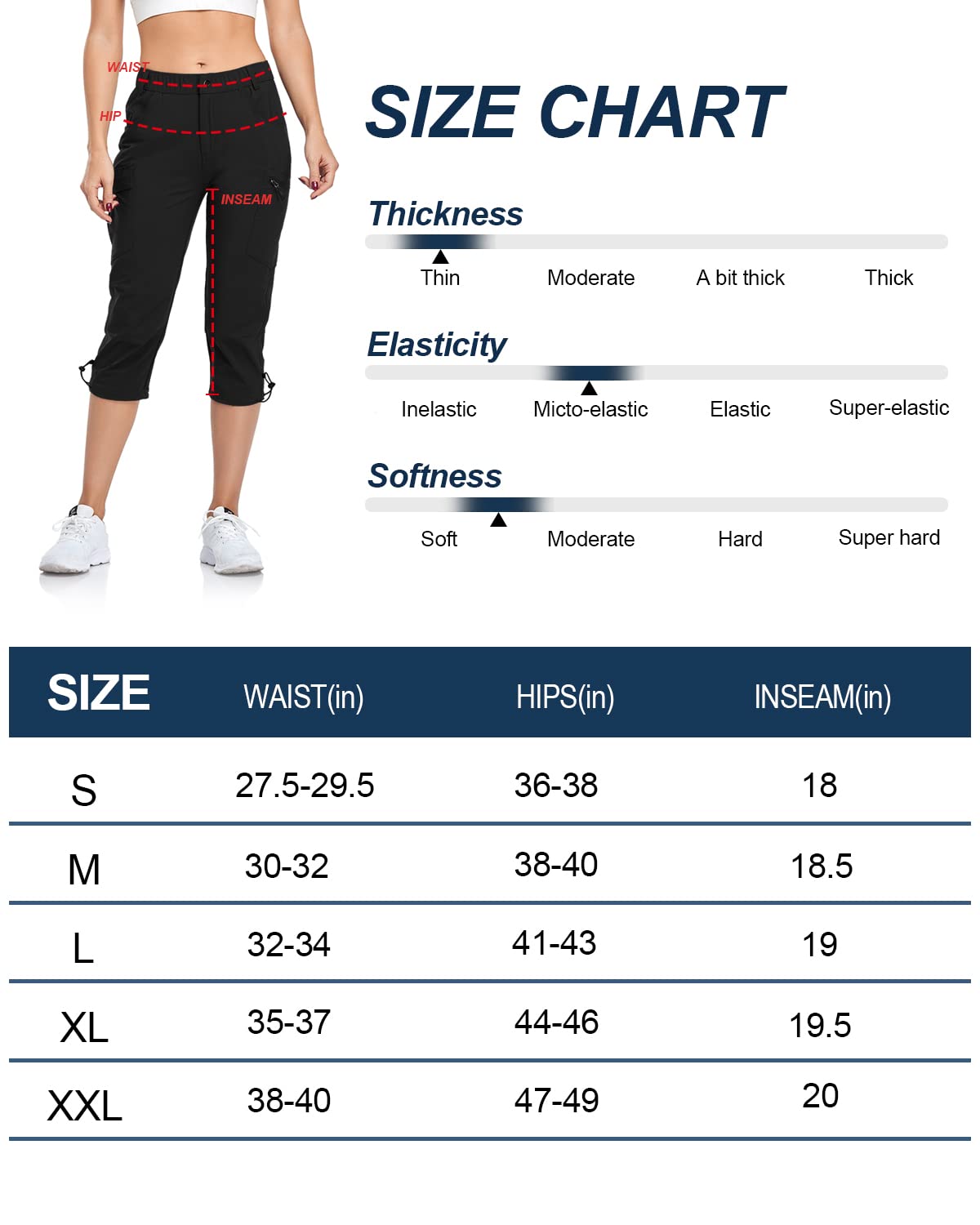 GymBrave Women's Hiking Cargo Pants Quick Dry Outdoor Camping Capris Water Resistant UPF 50 with Zipper Pockets Black