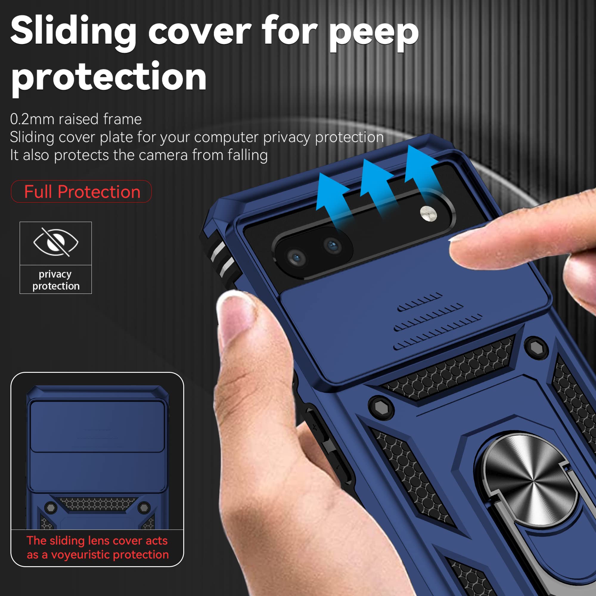 for Pixel 6a Case,Google Pixel 6a Phone Case,with Screen Protectors and Camera Cover,[Military Grade] 16ft.Drop Tested Cover with Magnetic Kickstand Protective Case for Google Pixel 6a, Blue