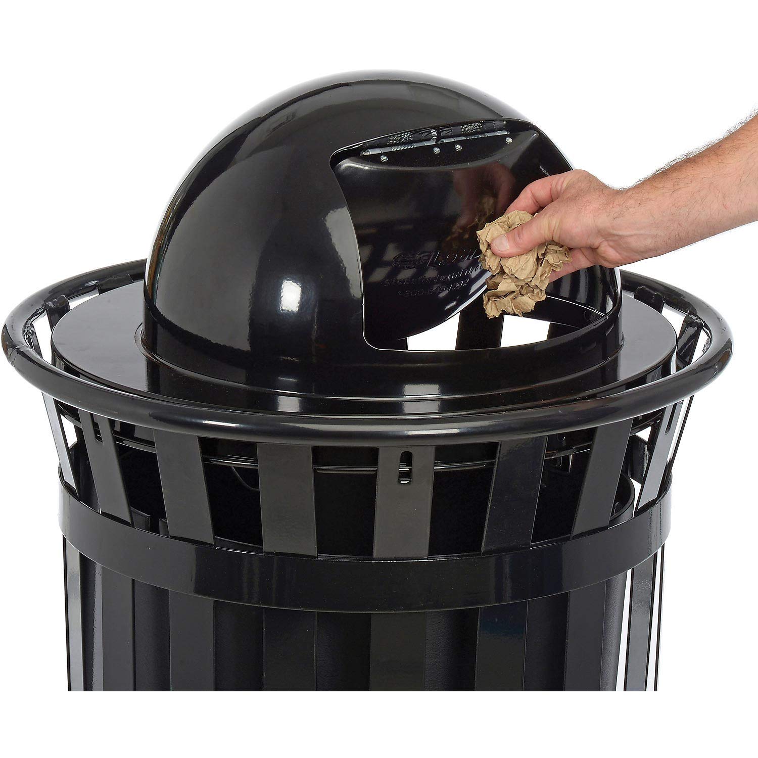 Global Industrial 36 Gallon Outdoor Metal Slatted Trash Receptacle with Dome Lid, Black