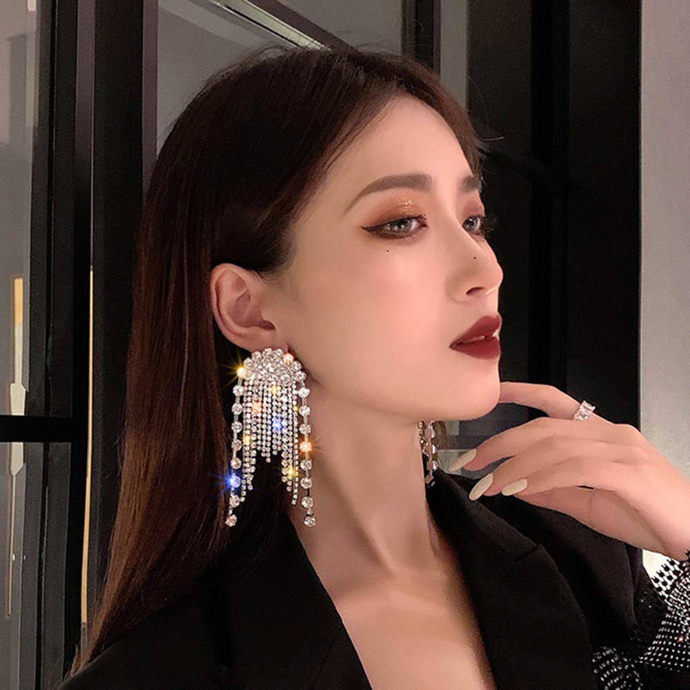 FXmimior Fashion Women Earrings Long Chain Drop Dangle Earrings Jewelry (Silver)
