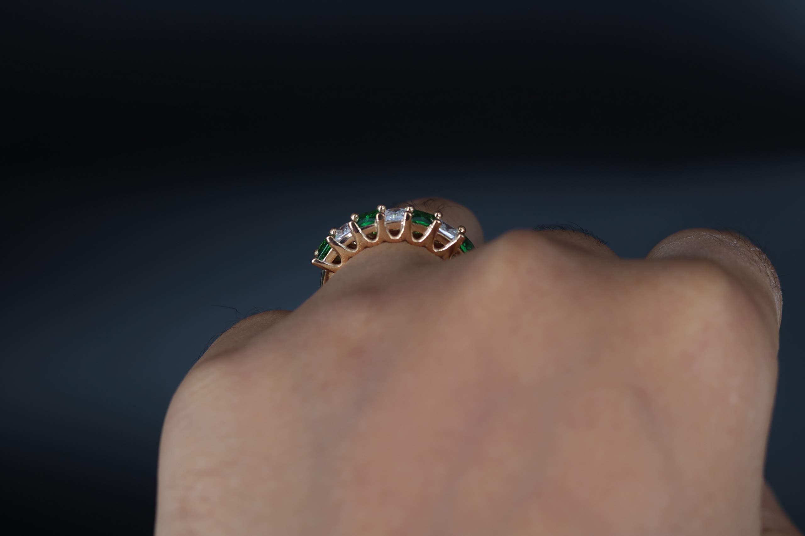 Gold & Diamonds Jewellery Princess Cut Emerald & Diamond Half Eternity 14k Yellow Gold Plated Wedding 7-Stone Band Ring for Women