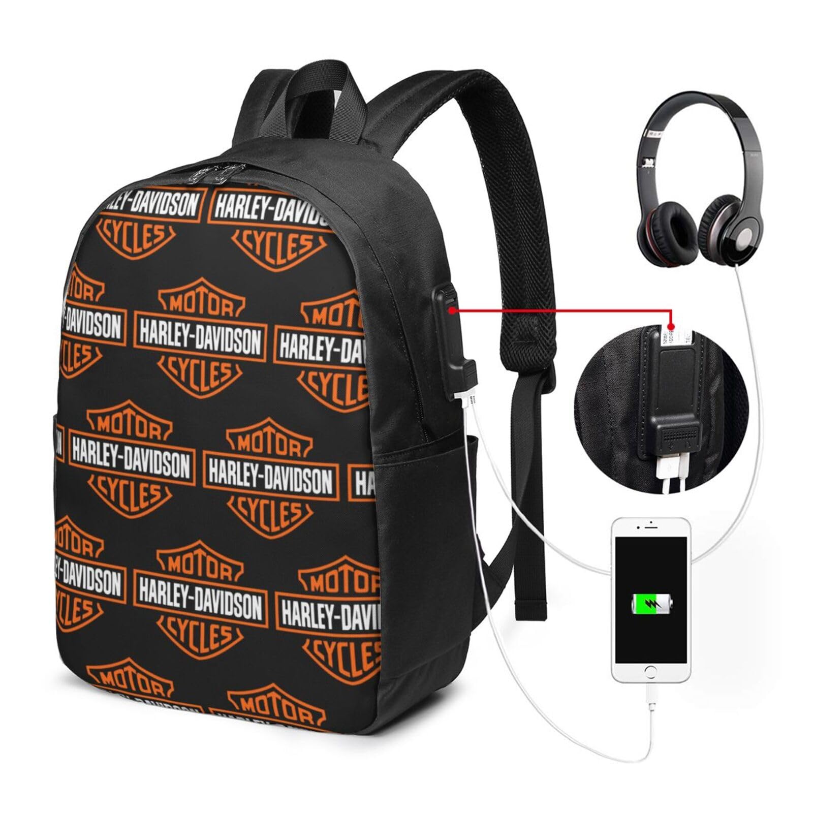 Harley Large Capacity Backpack Davidson Logos Laptop Backpack Men'S And Women'S Travel Bag