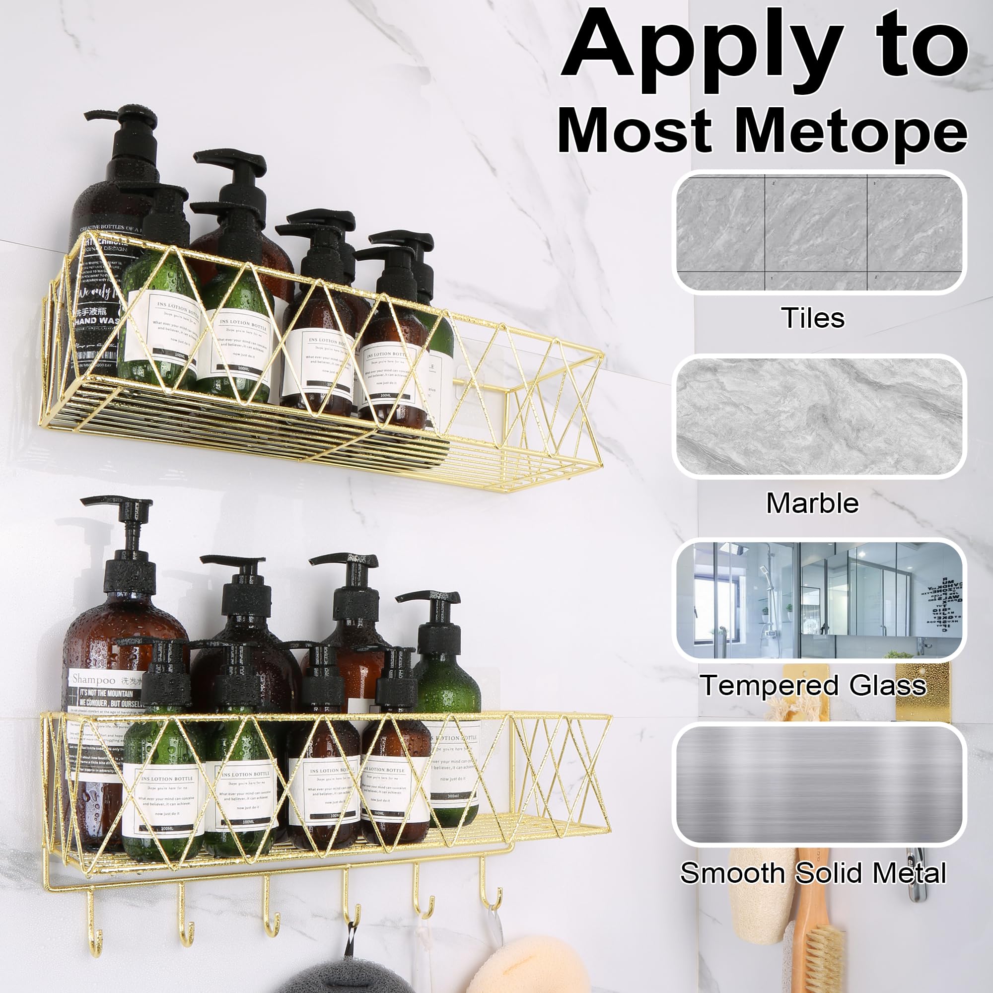 GTSABWAY Adhesive Shower Caddy Basket Shelf, 5-Pack Bathroom Organizer, Kitchen Storage Rack, No Drilling Wall Mounted Rustproof Shower Shelf for Inside Shower
