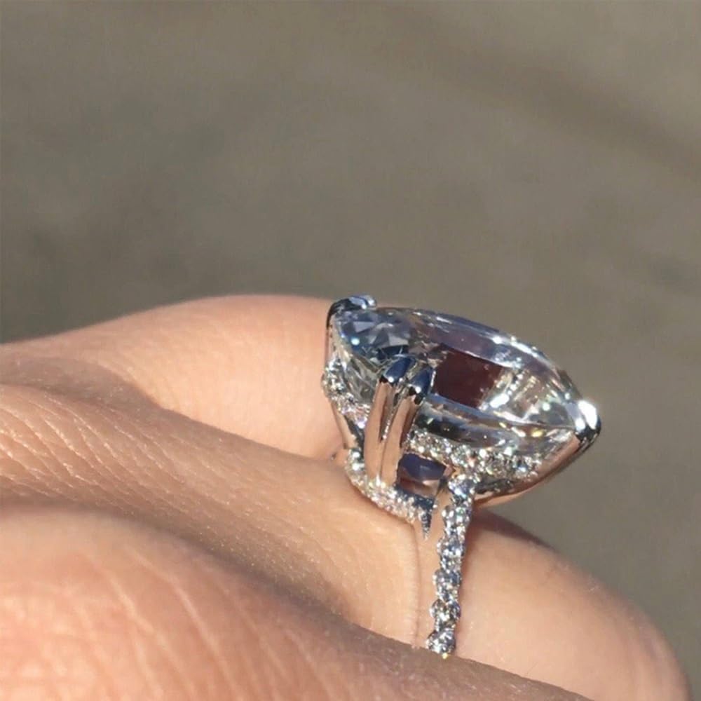 GUIDECUN 5.0ct Classic Shiny Oval Cut Cubic Zirconia Engagement Rings Solitaire Halo Promise Ring for Women Size 6-10 (US size 9)