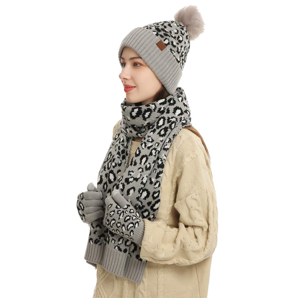 Go Mai 3Pcs Adults Winter Knitted Wool Hats+Scarf +Gloves Sets Warm Cap for Women&Men