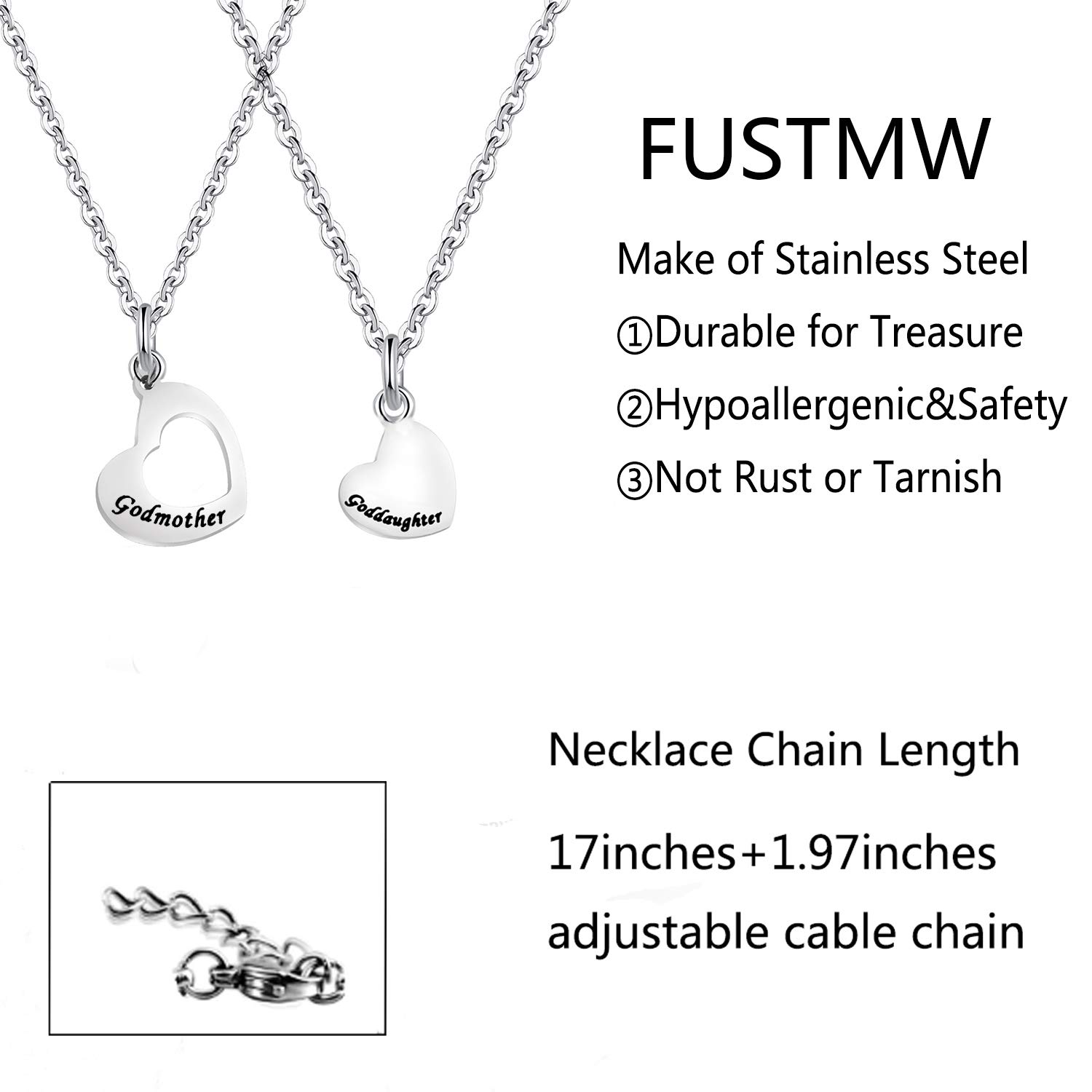 FUSTMW Goddaughter Necklace Godmother In Heart Matching Necklace Set Goddaughter Baptism Gift Religious Jewelry for Godmother (necklace set)