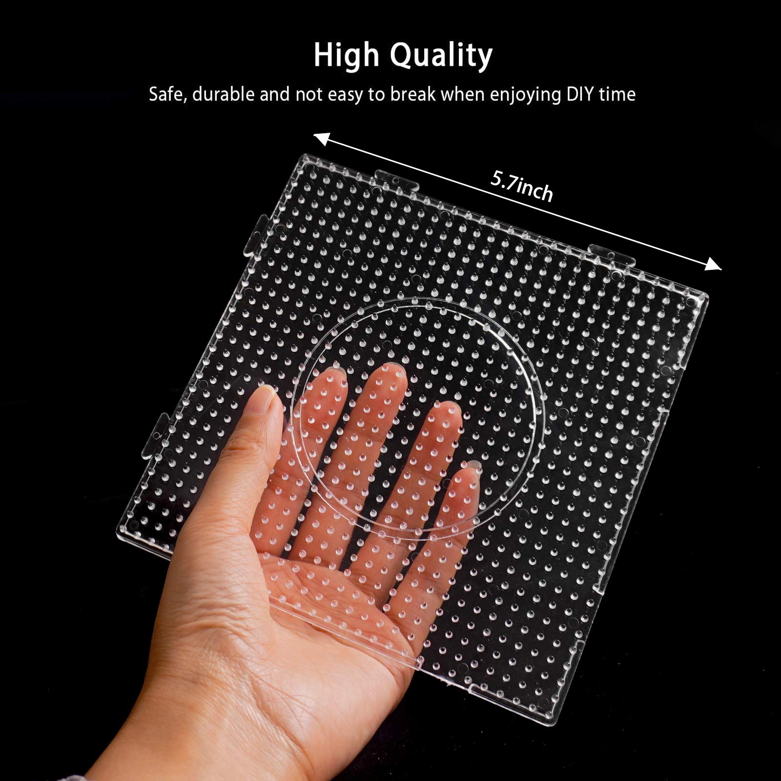 Fuse Beads Pegboards 5mm Large Square Clear Plastic Pegboards 6 Pcs for Kids Craft Beads, 5.8 x 5.8 in