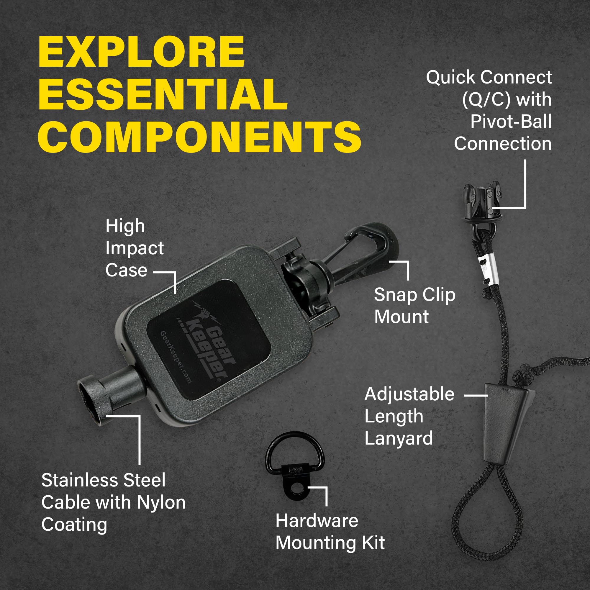 Gear Keeper CB MIC KEEPER Retractable Microphone Holder RT4-4112 – Features Heavy-Duty Snap Clip Mount, Adjustable Mic Lanyard and Hardware Mounting Kit - Made in USA – Black