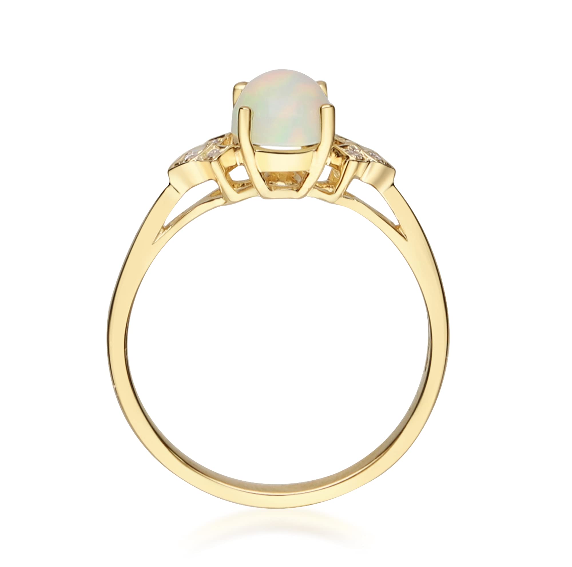 Gin & Grace 14K Yellow Gold Natural Ethiopian Opal Ring with Real Diamonds for Women | Ethically, authentically & organically sourced (Oval) Shaped Opal Hand-Crafted Jewelry for her |