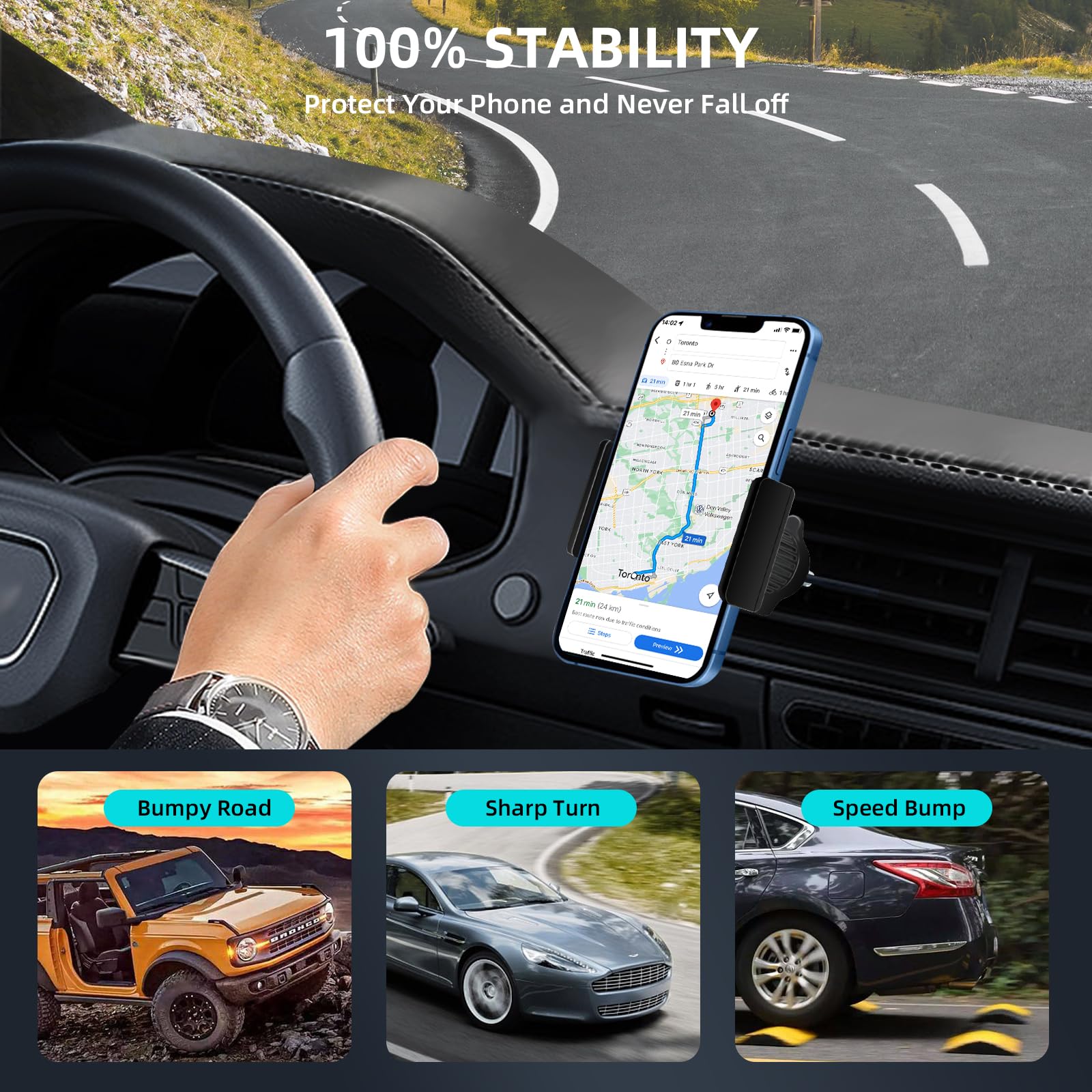 Gnmano Car Phone Holder, Car Vent Phone Mount [Upgraded Hook] Hands-Free, Phone Holder Car [Thick Case & Heavy Phone Friendly] Phone Mount for Car, Fit for iPhone Android Samsung