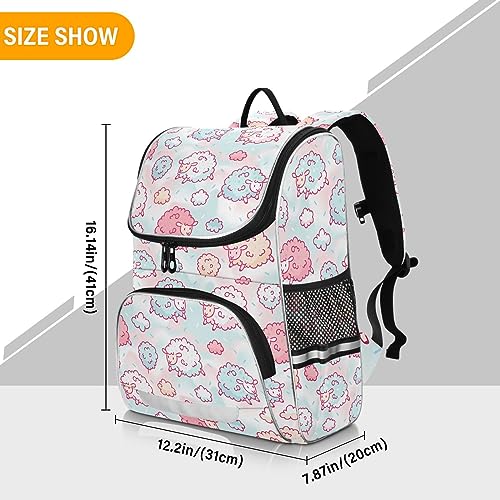 Sletend Backpack Cute Sheep and Cotton Candy School Backpack Travel Hiking Large Capacity Causal Daypack Bookbag Laptop Schoolbag with Reflective Tape for Boys Girls Adults