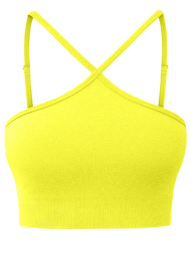 HYZ Women's Seamless Workout Gym Crop Top Adjustable Straps Sports Bra with Removable Padded Yellow